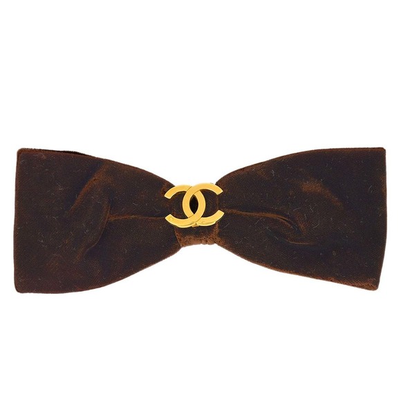 CHANEL | Accessories | Chanel Brown Velvet Bow Hair Barrette 41231 ...